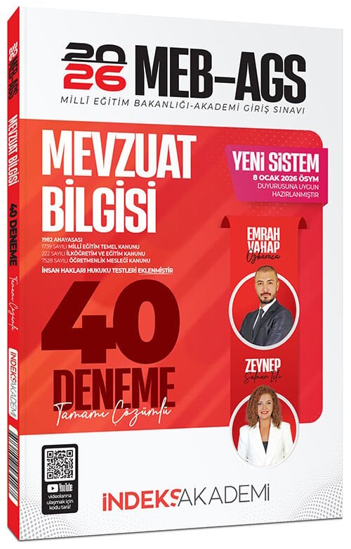 YENİ AGS - İndeks Akademi 2026 MEB-AGS Mevzuat Bilgisi 40 Deneme ...